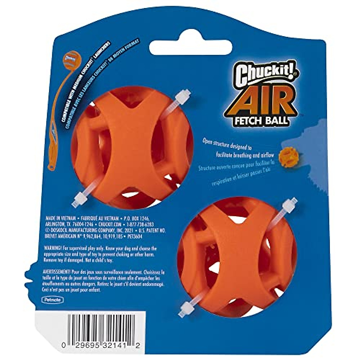 Chuckit Air Fetch Ball Dog Toy, Medium (2.5 Inch Diameter), for dogs 20-60 lbs, Pack of 2