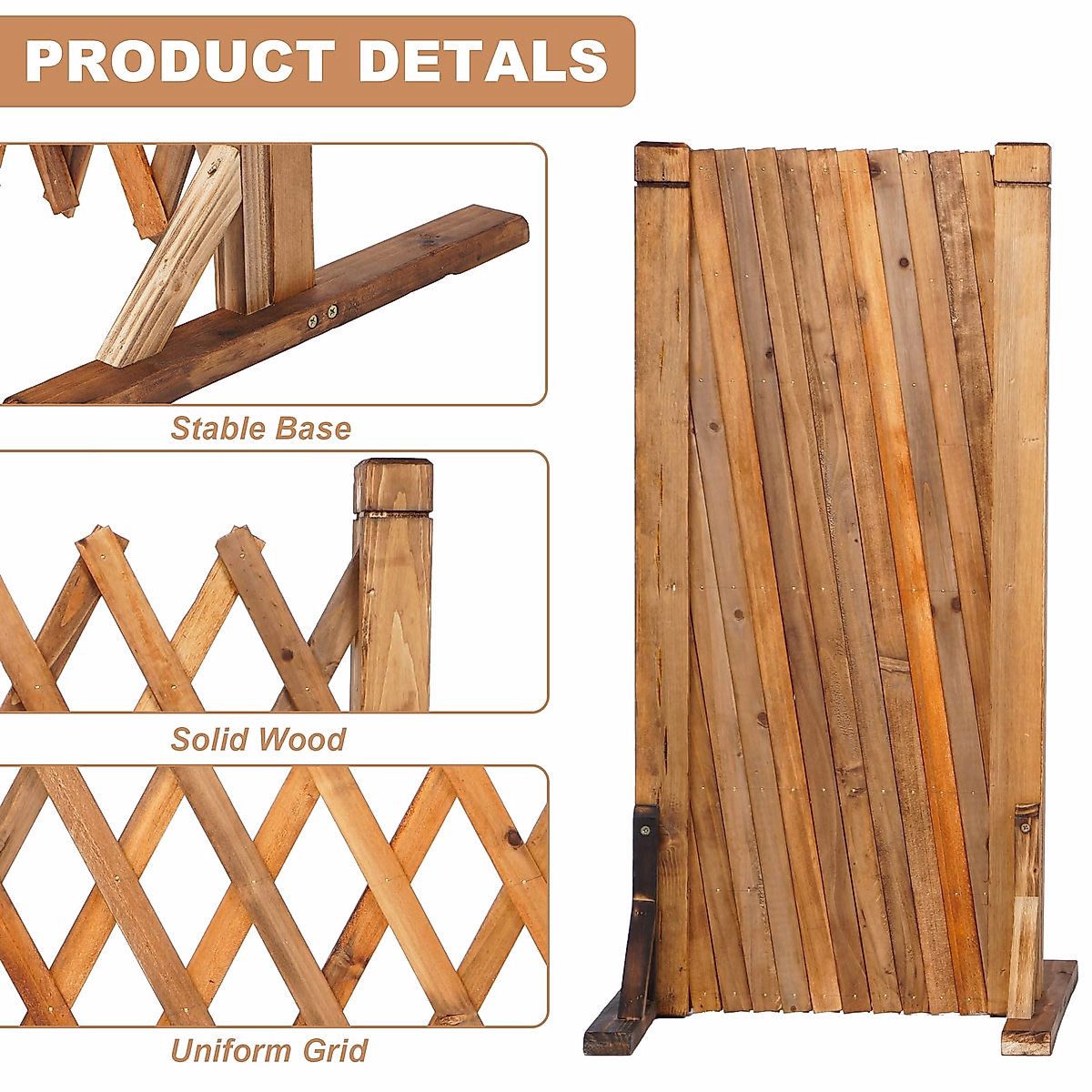 uyouous Garden Fence Wood Garden Fencing 2 Pack Extendable Instant Fence Wooden Garden Fence Expandable Freestanding Wood Garden Trellis Fence for Home Yard Garden Indoor Outdoor