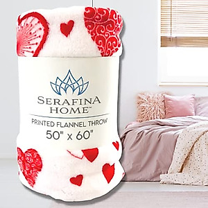 Valentine Throw Blanket: Boho Hearts with Modern Contemporary and Traditional Designed Red and White Hearts, Microfiber Fleece Velour, Accent for Couch Sofa Chair Bed or Dorm (Boho Hearts)