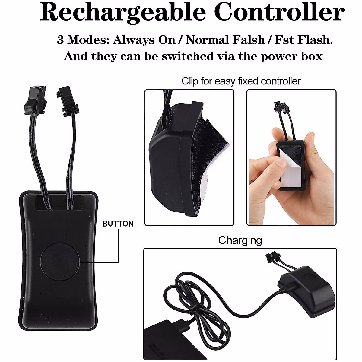 4PCS Upgrade Rechargeable Motorcycle Helmet Light, Night Riding Signal EL Light Sticker, 3 Mode Led Helmet Light Strip Accessories for Bike (Rechargeable Powered, Blue)