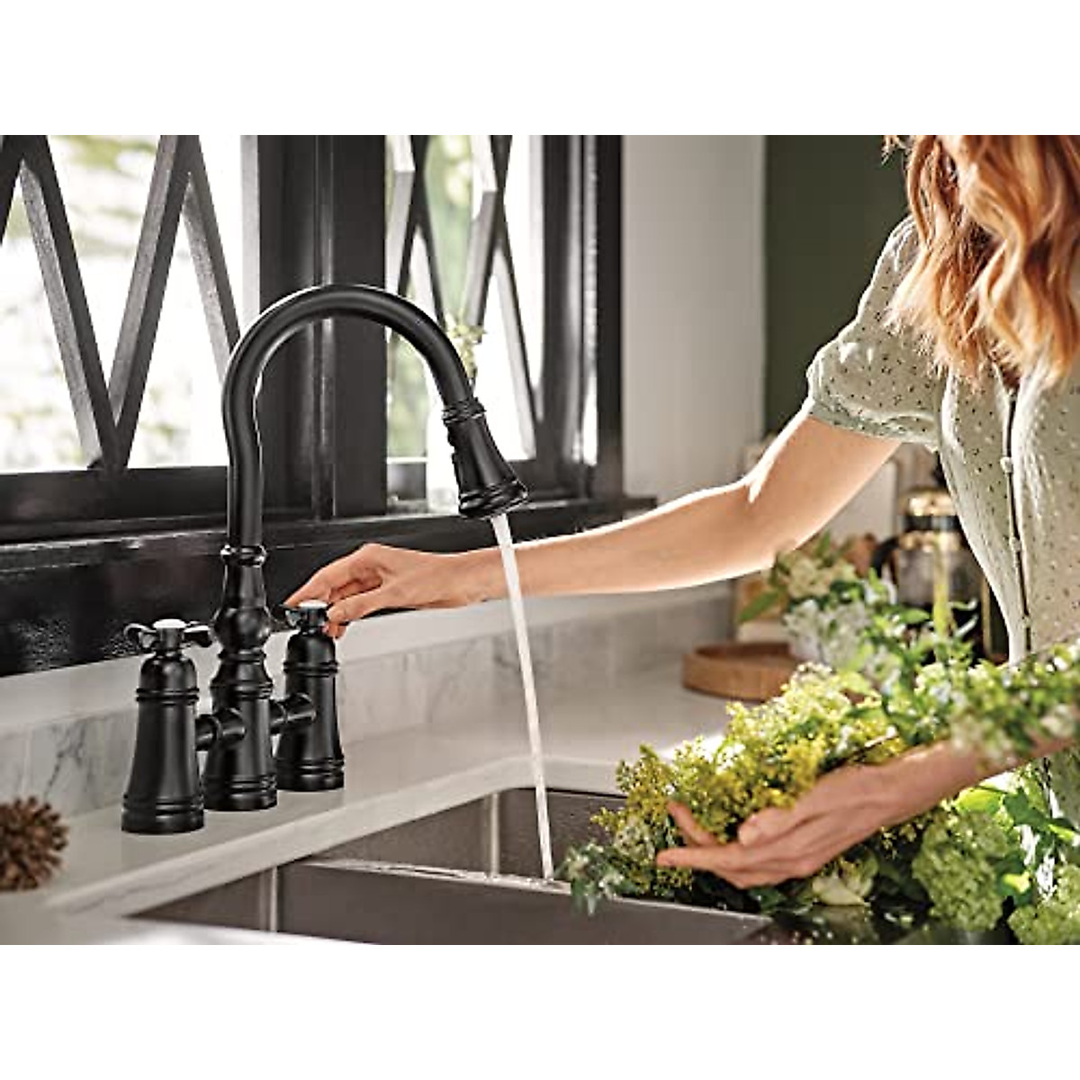 Moen S73204ORB Weymouth Two Handle Pulldown Bridge Kitchen Faucet, Oil Rubbed Bronze