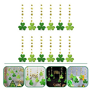 ABOOFAN Patricks Day Shamrock Decorations: 12pcs Lucky Irish Clover Steamers Four Leaf Shamrock Backdrop Banner Hanging Irish Birthday Wedding Baby Shower