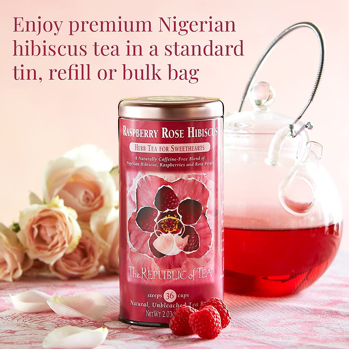 The Republic of Tea Raspberry Rose Hibiscus Tea, 36 CT