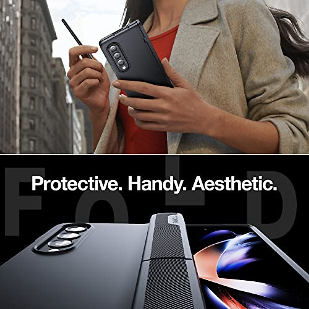 TORRAS Armor Stand Galaxy Z Fold 4 Case, [MIL-Grade Hinge Protection] [Invisible Kickstand for Full Screen Viewing], Matte Hard Case Slim Protective Designed for Samsung Galaxy Z Fold 4 Case Black