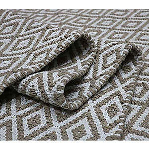 The Home Talk Cotton Area Rug | Carpets Suitable for Living Room, Bedroom, Dining Room, Home Décor | Handcrafted Traditional Rugs | Non-Skid | Diamond Contemporary | 24’’ x 48’’ | Beige