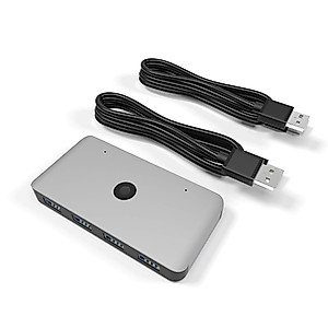 Cateck USB 3.0 Aluminum Sharing Switch Selector 4 Port 2 Computers Peripheral Switcher Adapter Hub for PC, Printer, Scanner, Mouse, Keyboard with One Button Swapping and 2 Pack USB 3.0 Male Cable
