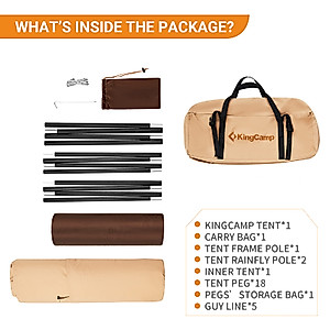 KingCamp Hot Tent with Stove Jack, 4 Season Cotton Tent for Camping, Lightweight Portable with Carry Bag, Foldable Snow Skirt, Set-up Rainfly, Glamping Hiking Backpacking, Windproof, Rainproof