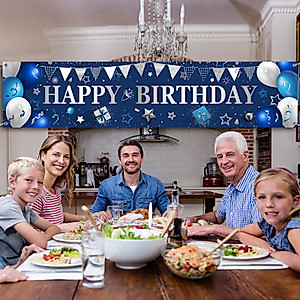 Yard Banner for Happy Birthday Gifts Large Navy Blue Birthday Banners for Outside Birthday Banner Birthday Decorations Backdrop for Men Women Birthday Party Supplies Outdoor and Indoor (Blue, Silver)