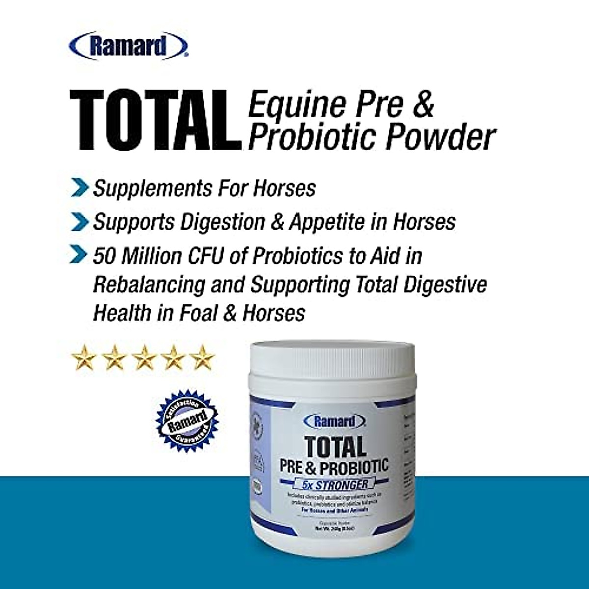 Ramard Total Prebiotic & Probiotic Equine Formula - Natural Ingredients for Foals & Adult Horses, Healthy Gut Flora & Optimal Nutrient Absorption - The Ultimate Digestive Supplement - 8.5 oz Jar