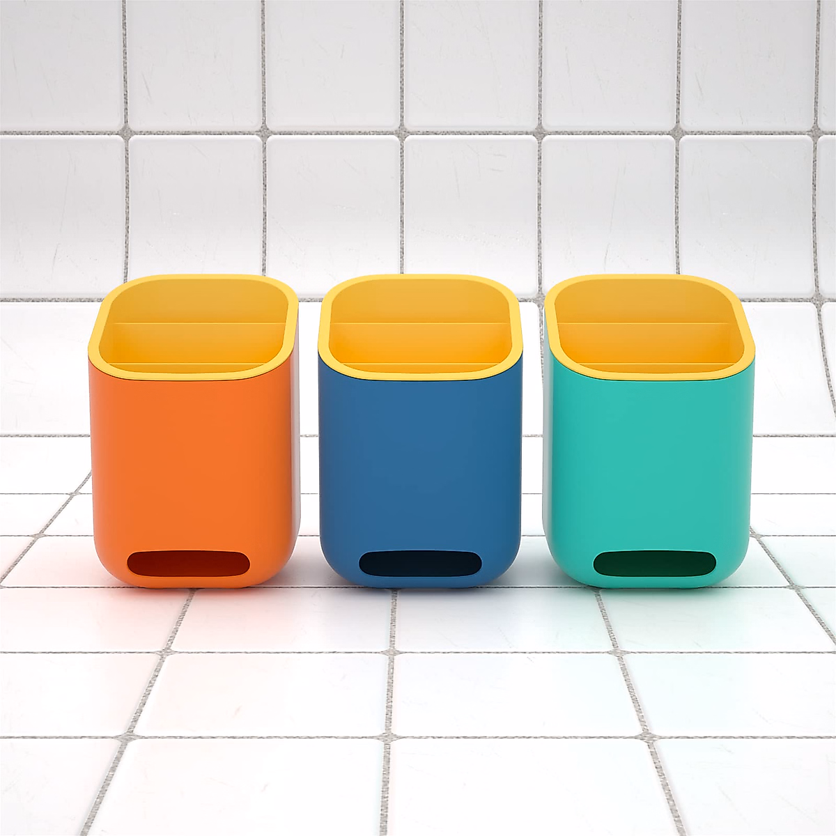 KOUROU Detachable Utensil Holder Utensil Drying Rack Utensil Drainer for Countertop 3 Divided Holder Drying Utensil CrockSink Countertop Flatware Organizer for Spoons, Forks, Knives (Orange)