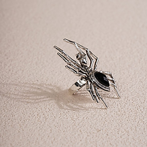 YERTTER Punk Grunge Silver Black Spider Ring Halloween Speacial Statement Ring Oversized Exaggrated Ring Costume Party Gift for Teens