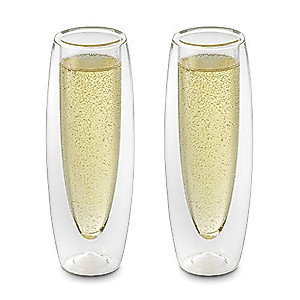 Outset Stemless Champagne Flutes Double Wall Glassware, Borosilicate Glass 2 Count (Pack of 1)