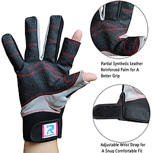 RainRider Sailing Gloves for Men Women Long Finger Fishing Boating Kayaking Surfing Dinghy Canoe Padding and Water Sports, Leather in Palm to Enhance Gripping(Black,XL)