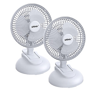 shinic 2 Pack 6-inch Clip on Fan with Strong Clamp,Powerful Airflow,Adjustable Tilt,Quiet Cooling Desk Fan with 6 ft Cord for Home,Office,Car,Stroller,Garage,Greenhouse,Gyms and Workshops,White
