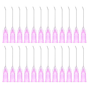 PATIKIL 30Ga x 1 Inch Dispensing Needle Tips, 24Pcs Stainless Steel 45 Degrees Pre Bent Glue Needle Tube Blunt Tips with Luer Lock for Glue Oil Applicator, Purple