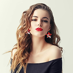 Swono Cartoon Reindeer Leather Earrings Christmas Cute Deer Red Hat Snow Snowflake Star Faux Leather Earring Lightweight Dangle Drop Earrings for Women Girls
