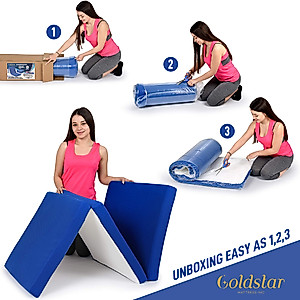 Gold Star Tri-Folding Gel Memory Foam Mattress, 39 x 75 Inches - 3-Inch Gel-Infused Cooling Mattress Topper, Cot Pad, Guest Bed - Portable Floor Mattress with Soft, Removable, and Washable Cover