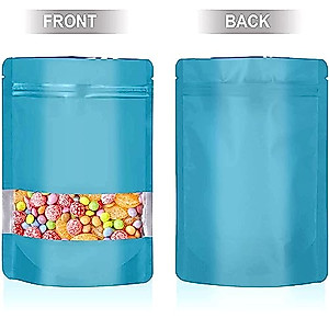 ODDIER 5.5"x7.8" 120pcs Smell Proof Mylar Bags for Food Storage, Stand-up Resealable Mylar Bags Food Storage Bags with Clear Window, Foil Pouch Stand-up Bags for Food Self Sealing Storage（Blue ）