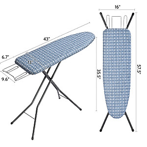 APEXCHASER Ironing Board, Full Size Iron Board with Iron Rest, lightweight Ironing Board with Height Adjustable, Extra Thick Heat-Resistant Cover with Padding, Heavy-Duty Sturdy Metal Legs, 49x13 Blue