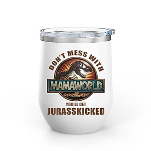 Don't Mess with Mamaworld Tumbler, Nutrition Facts Gift for Mother's Day, 12oz Insulated Jurassic Coffee Cup Gift for Mom, Stepmom or Mother-in-Law from Kids