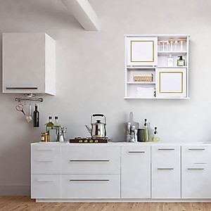 Ceredeme Wall Storage Cabinet, Bathroom Medicine Cabinets with Sliding Door and Adjustable Shelves, Wood Fashion Cabinet for Bathroom, Kitchen, Living Room, White