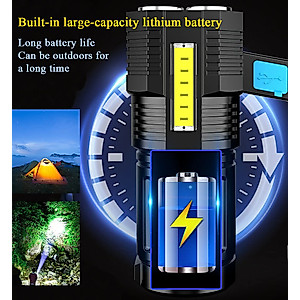 Wrrozz LED Flashlight USB Rechargeable, High Lumens Tactical Light with Sidelight, 4X LED, Zoomable, Handheld Super Brightest Flashlights, Portable Torch for Outdoor Camping Emergency Lantern