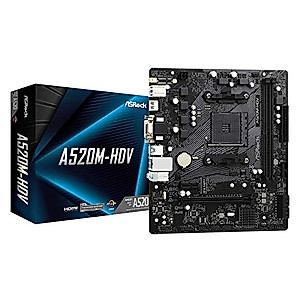 ASRock A520M-HDV Supports AMD AM4 Socket Ryzen™ 3000, 4000 G-Series and 5000 and 5000 G-Series Desktop Processors Motherboard, 32 GB memory storage