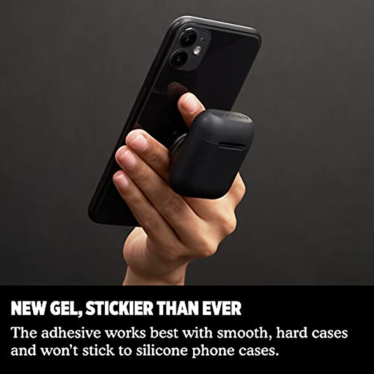 PopSockets PopGrip AirPods Holder + PopChain 2: Swappable Grip and AirPods Holder for Phones and Tablets - Black Gun Metal