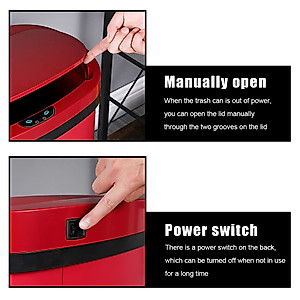 13 Gallon 50 Liter Garbage Can Kitchen Trash Can with Lid Automatic Sensor Touch Free Stainless Steel Waste Bin for Bathroom Bedroom Home Office,Red