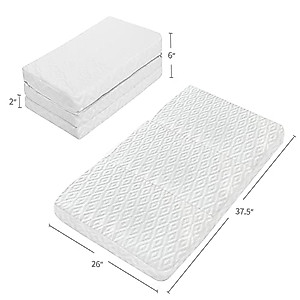 Pack n Play Trifold Mattress Topper, Pack and Play Mattress Foldable with Ultra Soft Jacquard Water-Resistant Playard Playpen Mattress Pad Cover, Mini Crib Mattress 37.5x26x2 Inch