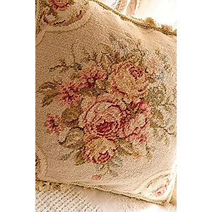 Fine Home Crafts 16" Shabby Chic Victorian Hand Crafted Vintage Rose Needlepoint Pillow Cushion Cover