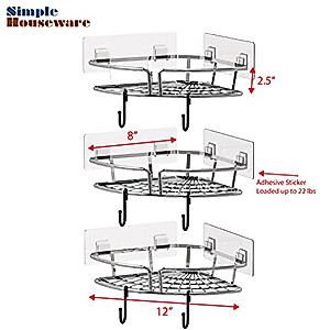 Simple Houseware Bathroom Adhesive Wall Mount Single-Tier Corner Shelf Shower Caddy, Chrome, (Set of 3)