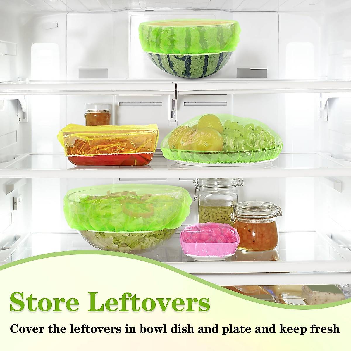 Plastic Bowl Covers Elastic Reusable - 60 PCS Fresh Keeping Bags, 3 Size Food Covers Stretch, Shower Cap Bowl Storage Covers（6/8/10inch）