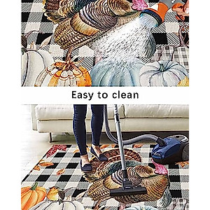 Outdoor Rug Carpet 5x8feet, Thanksgiving Retro Turkey Camping Area Rugs Soft Non-Shedding Non-Slip Floor Carpets Mat for Indoor Living Room,Bedroom Fall Harvest Pumpkin Buffalo Grid