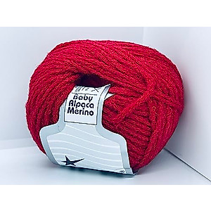 Red Baby Alpaca, Merino Wool Blend Yarn, Worsted 50 Grams (1.76 Ounces) 100 Meters (109 Yards)