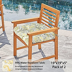 FUNHOME All Weather Patio Furniture Tufted Seat Cushion with Tie,19" x 19",Pack of 2,Waterproof Patio Chair Pads for Garden Patio Outdoor Decor-Yellow Flower
