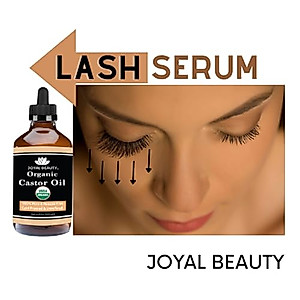 JOYAL BEAUTY Castor Oil USDA Certified Organic(4oz). 100% Pure Cold Pressed Unrefined Hexane Free Glass Bottle. Hair Eyelashes Eyebrows Lash Serum. For Face, Skin, Body, Belly Button. Free Mascara