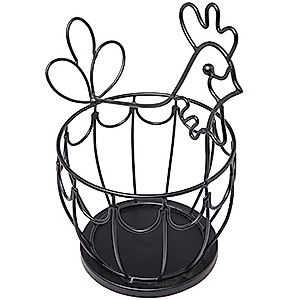 MyGift Black Metal Farm Egg Collecting Basket with Chicken Shape Design, Farmhouse Easter Decor Egg Gathering Basket