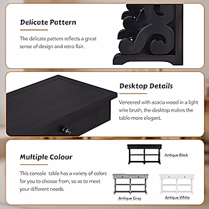 Rockjame Console Table, Retro Wood Sideboard with Ample Storage, Classic Accent Entryway Table with 2 Drawers and Open Adjustable Shelves for Entrance Dinning Room Living Room (Antique Black)