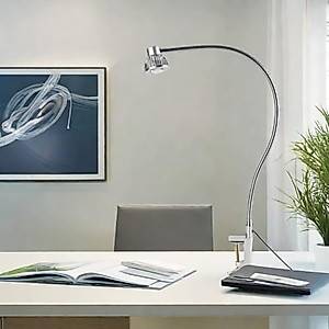 Hersi High Bright 5w 35‘’Long Flexible Arm Desk Lamp Metal Architect LED Task Light with Clamp, Adjustable Folding Twin-Arm Clip-on Table Lamp,Black for Home Office (Silver)