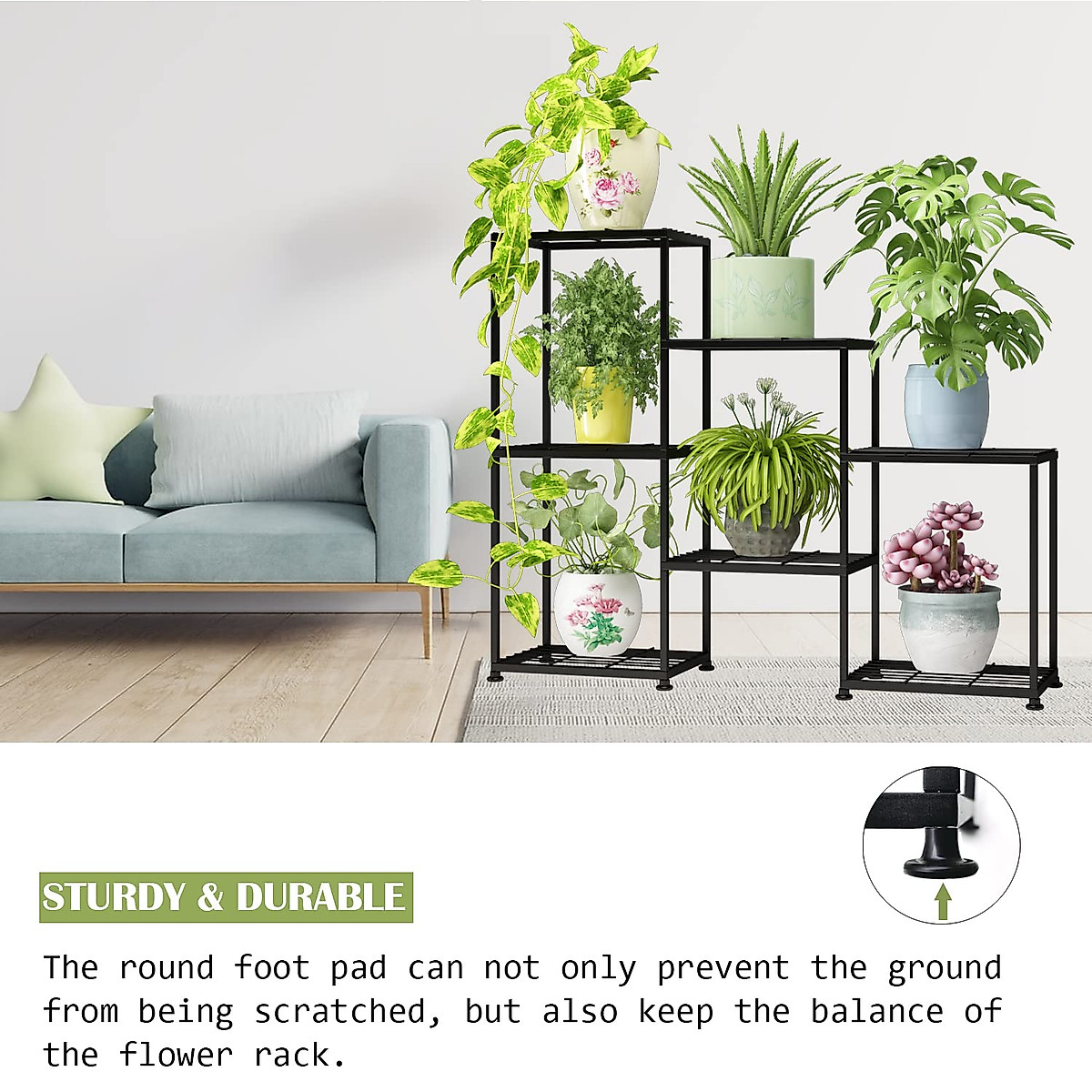 YUJCHMTZN Metal Plant Stand Indoor Metal Plant Stands Outdoor Tiered Plant Shelf for Multiple Plants, 3 Tiers 7 Potted Ladder Plant Holder Table Plant Pot Stand for Window Garden Balcony Living Room