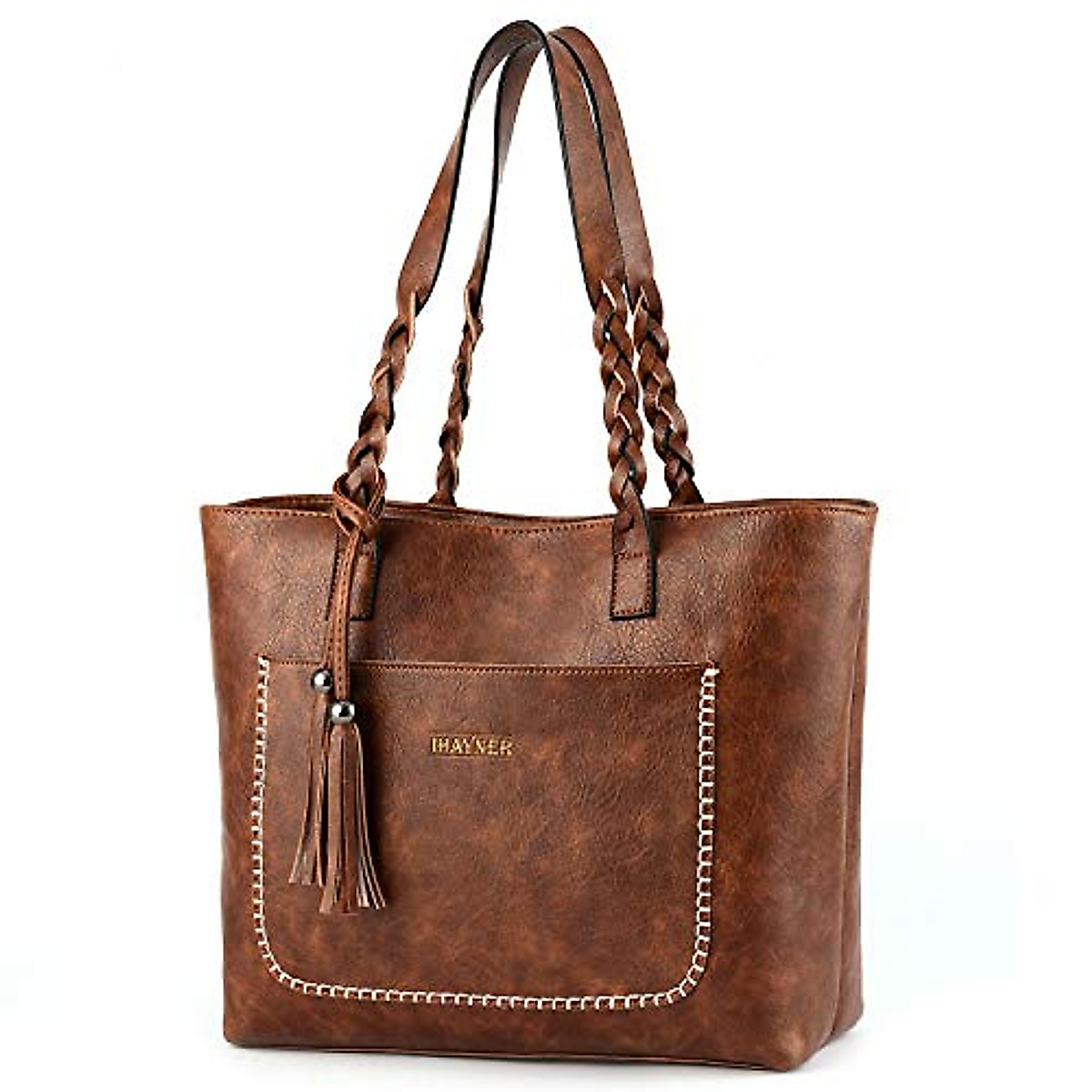 Women Tote Bags Retro Shoulder Bag Purse Satchel Hobo Purse Zippred Waterproof Travel Handbags with Tassel (light brown)