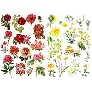 Seasonstorm Seasonstorm Red Rose Chrysanthemum Precut Decoration Album Planner Stickers Scrapbooking Diary Sticky Paper Flakes (PK097)