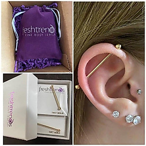 FreshTrends 14k Yellow Gold Industrial Barbell 18G 1 1/4"