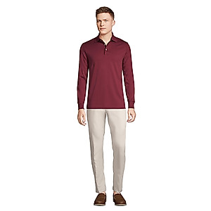 Lands' End Mens Long Sleeve Supima Polo Rich Burgundy Regular Large