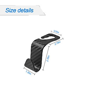 Hanemia Car Back Seat Headrest Hooks, 4 Pack Carbon Fiber Stylish Back Seat Hanger for Car Handbag Clothes Coats Grocery Bags, Car Interior Accessories (Carbon Fibre/Black)