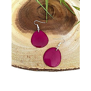 Tagua Earrings in Fuchsia Pink, Vegetable Ivory Dangle Earrings TAG272, Organic Earrings, Tagua Earrings in Pink