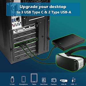 YEELIYA USB PCIE Card 5-Port (3X USB C,2X USB 3.0-A) PCI Express Expansion Card Desktop PC Internal USB hub for Windows 10/8/7 and MAC OS 10.8.2 Above