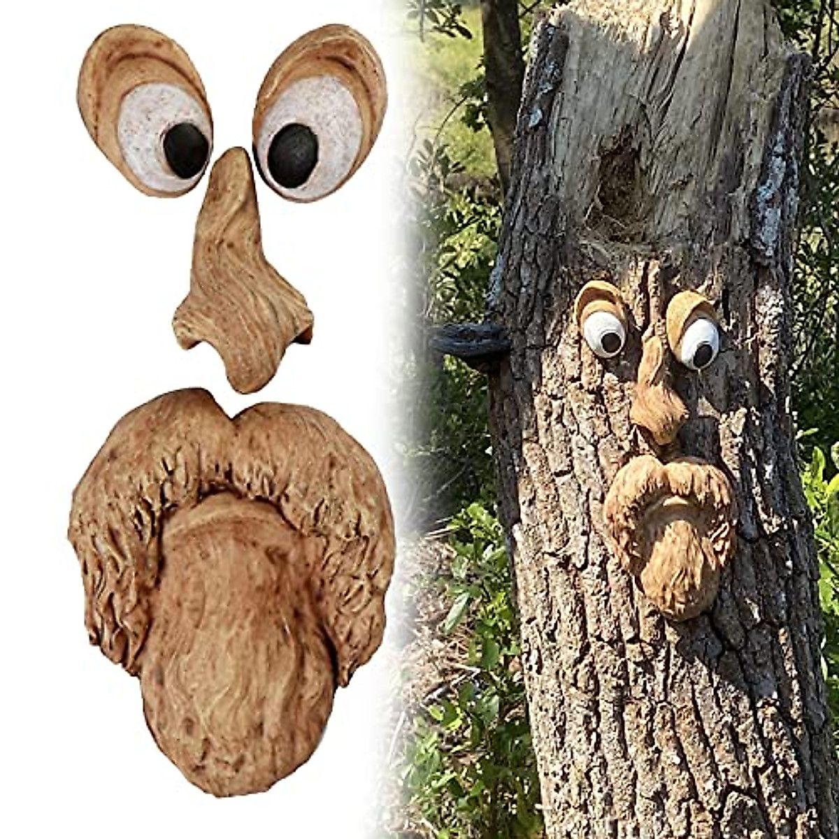 Old Man Tree Hugger Tree Face Decor Statues Bark Ghost Face Facial Features Decoration Whimsical Sculpture Garden Peeker Tree Face Decor for Outdoor Funny Yard Garden Art for Easter Creative Props