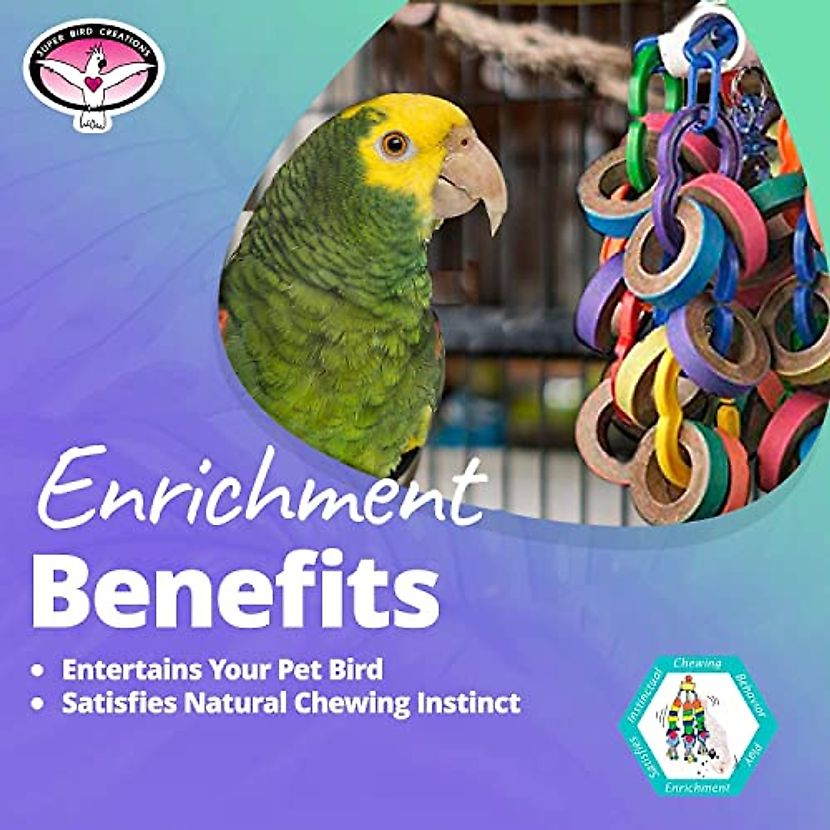 Super Bird Creations SB1107 Bagel Cascade Bird Toy, Large Bird Size, Refillable Bagels, 15” x 4.5”